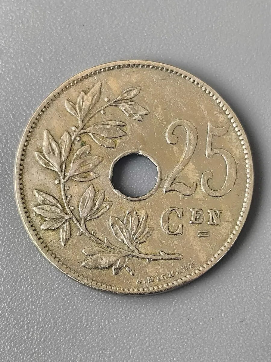 Монета 25 сантимов Бельгия 1929 г