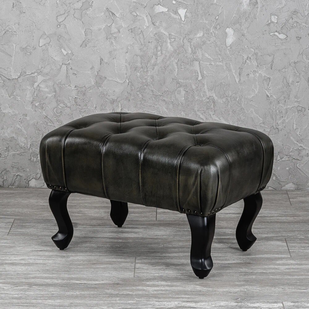 Пуф, натуральная кожа буйвола, "Ричмонд", Decor of Today, черный, 60х40х39 (габариты)