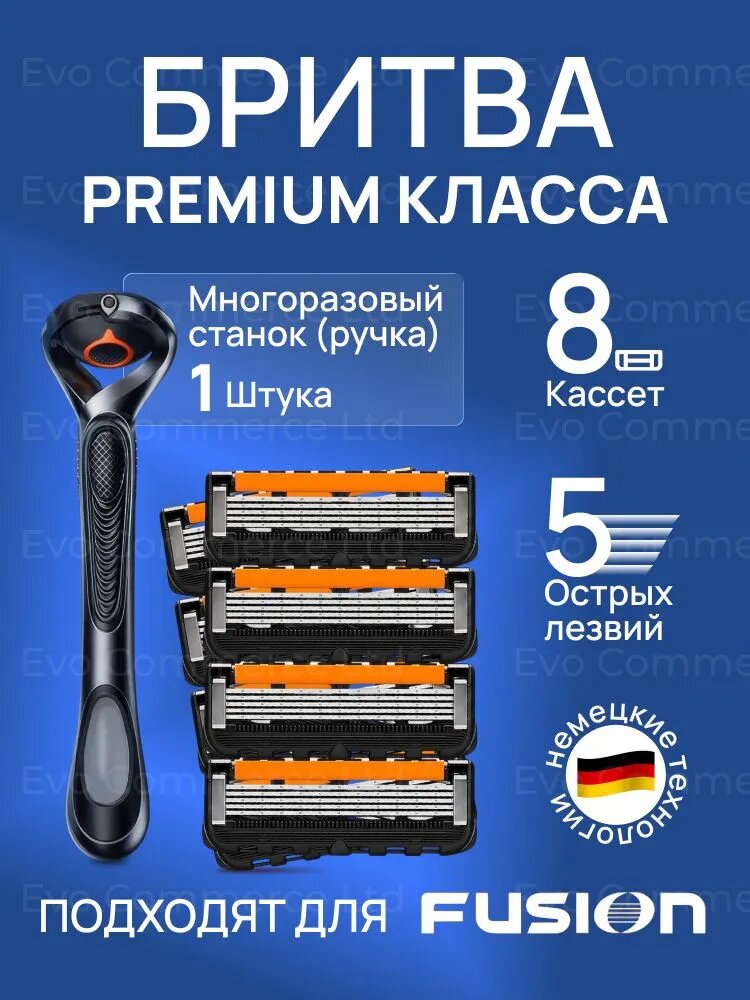 Набор: Многоразовый мужской станок, 8 кассет, с 5 лезвиями