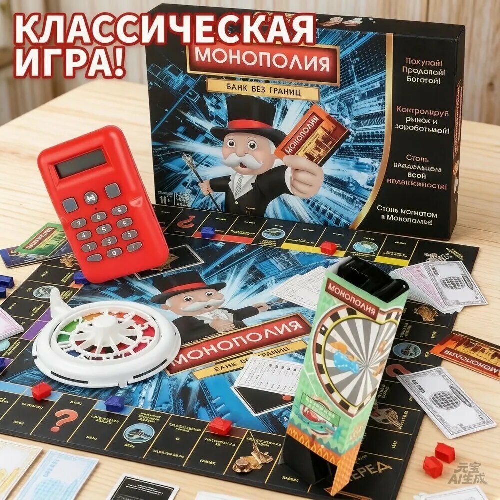 Классическая настольная игра Монополия с электронным банком и утолщенным полем, для семейных вечеров и друзей