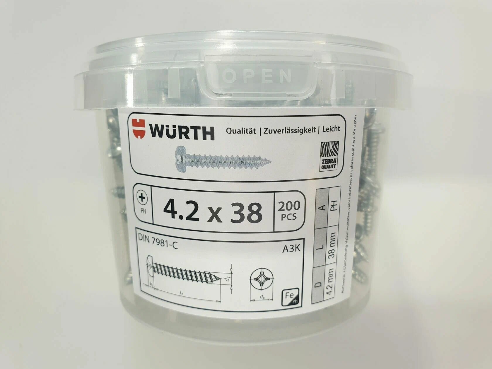 Саморез по металлу DIN 7981-C 4.2x38 (200 pcs) WURTH, Германия