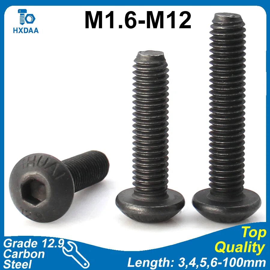 Винты XIAOCHAO WJ1025 из углеродистой стали 12.9, черные, M1.6-M12 M1.6 (20pcs), 4mm