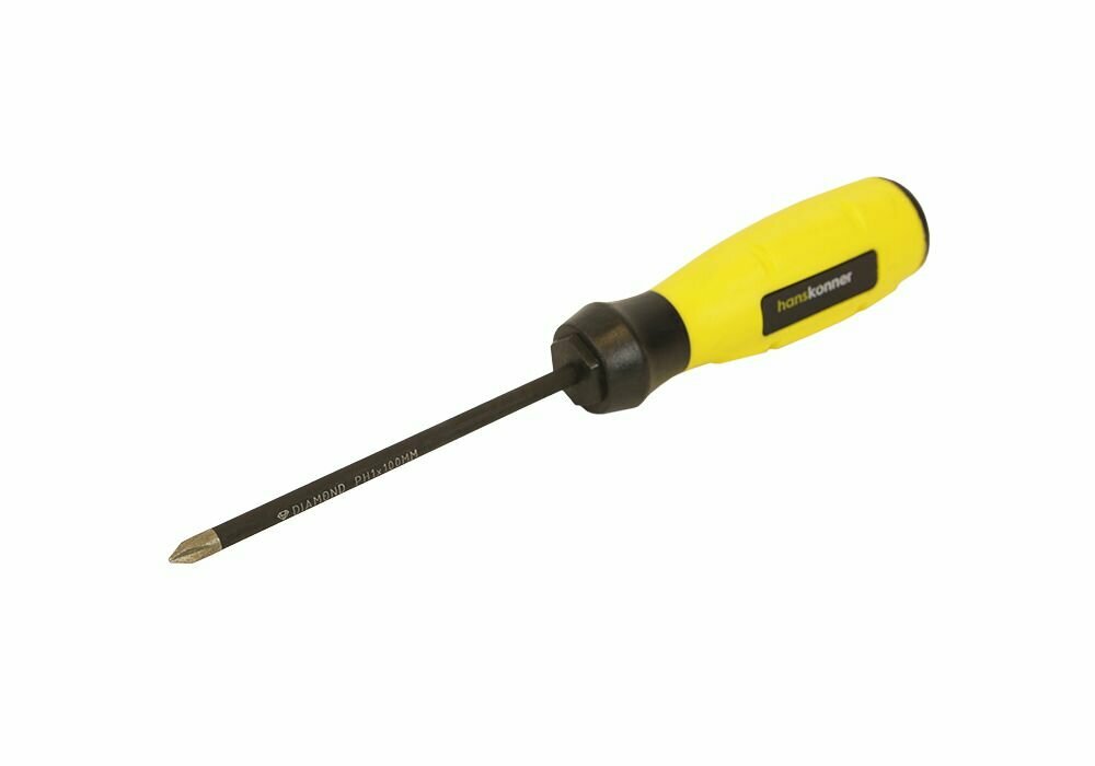 Отвертка крестовая 1x100 алмазный наконечник, твердость 59 HRC, S2, Hanskonner HK1040-16-PH1-100