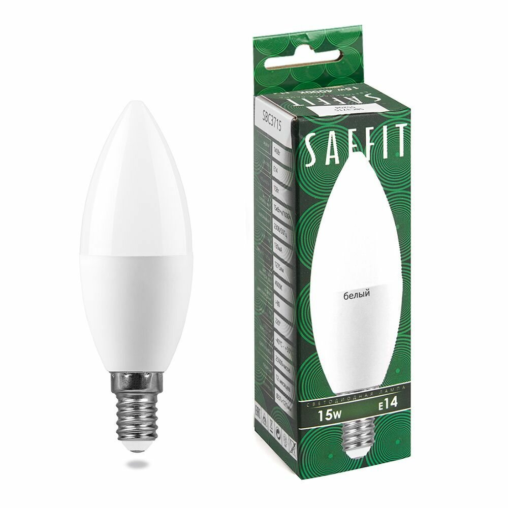 Лампа светодиодная SBC3715 Свеча E14 15W 230V 4000K комплект 5 штук SAFFIT 55204