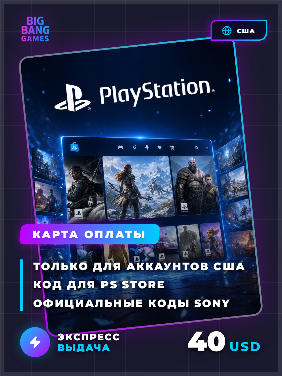 Подарочная карта PlayStation Network (США) 40 USD | Цифровая доставка | PlayStation Store