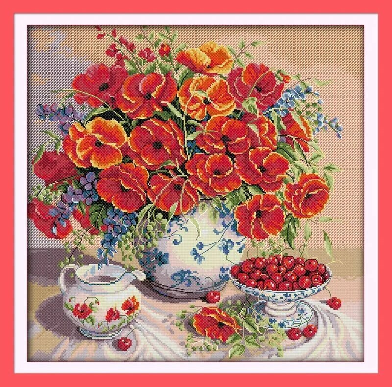 NKFвышивка крестом наборы, Схема на16CT "Маки и вишни",42*42CM