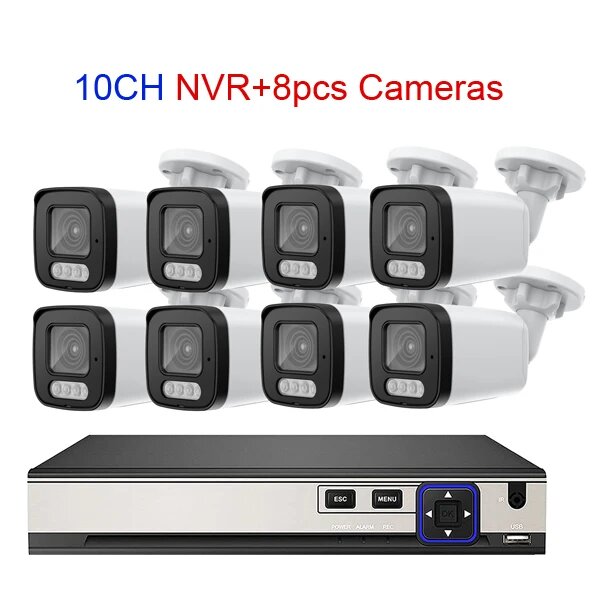 Система видеонаблюдения 4K 8MP POE для безопасности 10CH P2P AI комплект видеонаблюдения с двусторонним аудио для улицы и дома 8MP IP-камера набор CCTV Nvr