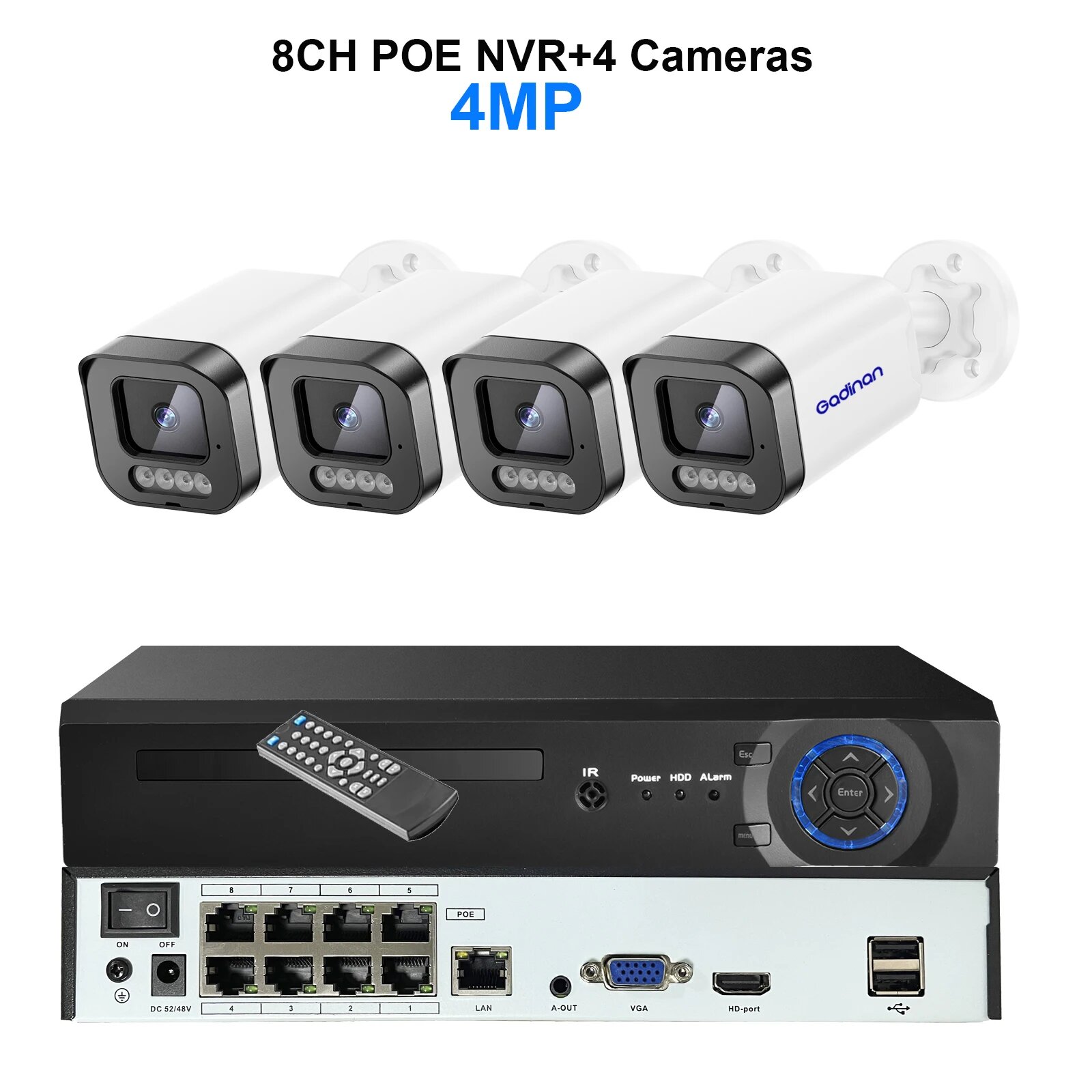 Система безопасности с 4K-камерой 8-канальный POE NVR 8MP с распознаванием лиц и цветным ночным видением, двухсторонним аудио IP-камера набор видеонаблюдения для безопасности