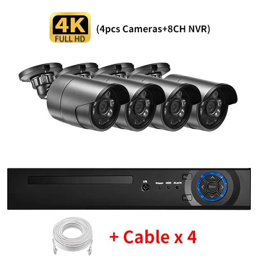 Система видеонаблюдения Gadinan 8CH 48V POE NVR с камерами безопасности с детекцией пешеходов, наружными камерами с аудио, 4K CCTV-наблюдением XMEye