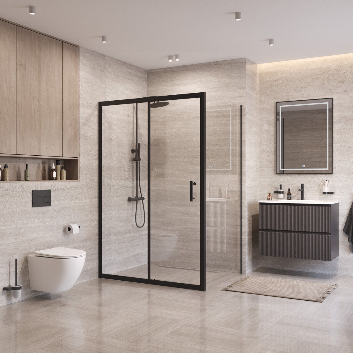 Душевой уголок Belbagno Uno 120х100 UNO-195-AH-1-120/100-C-NERO черный