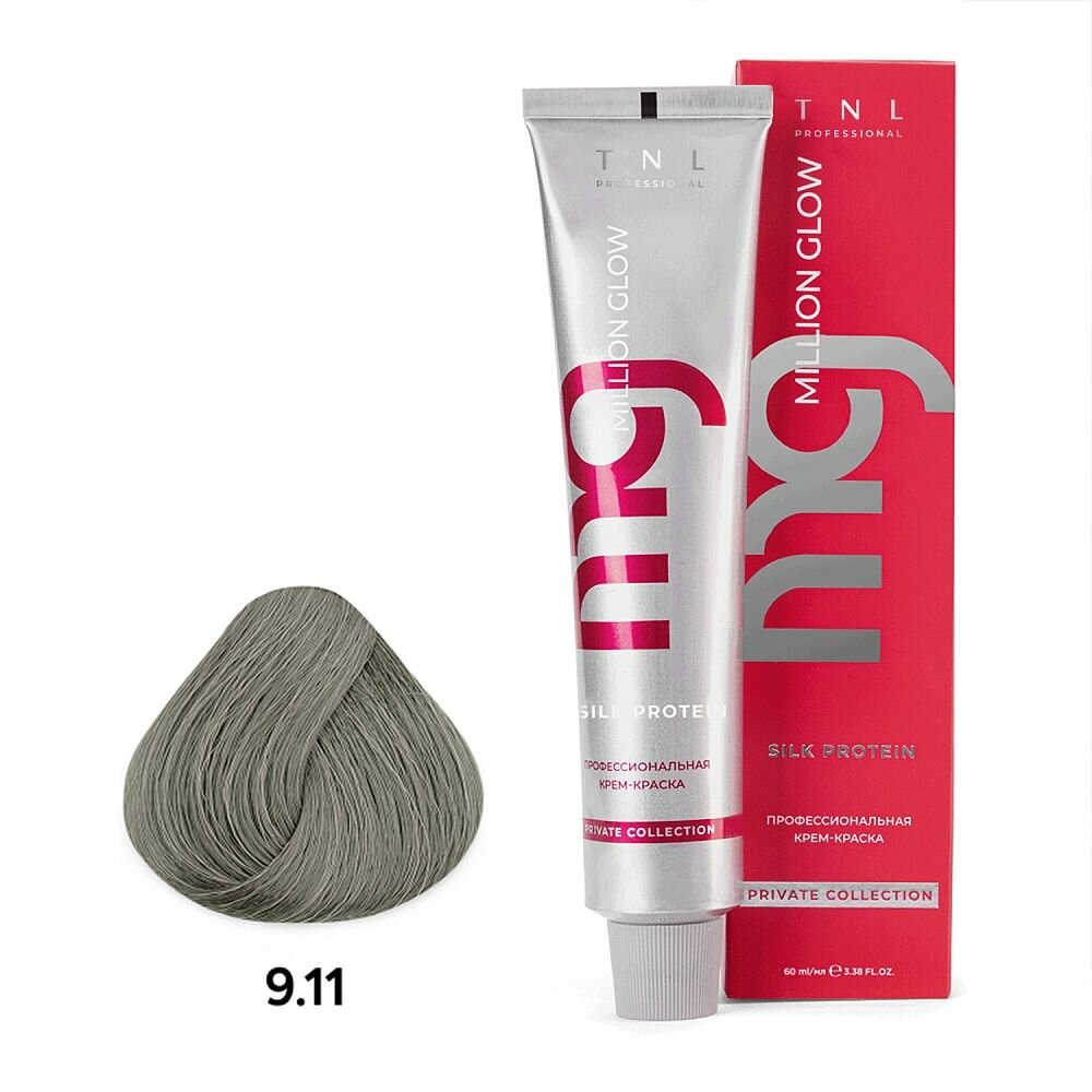 Крем-краска для волос Million glow Private collection Silk protein оттенок 9.11 Очень светлый блонд интенсивный пепельный, TNL Professional, 60 мл