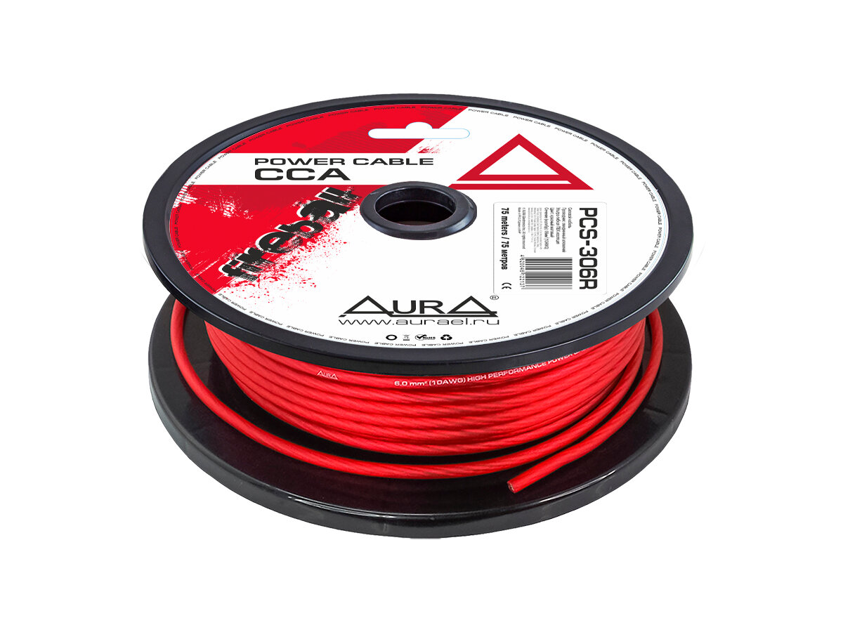 Кабель силовой AurA PCS-306R, 10AWG/6мм2, 75м/катушка, красный