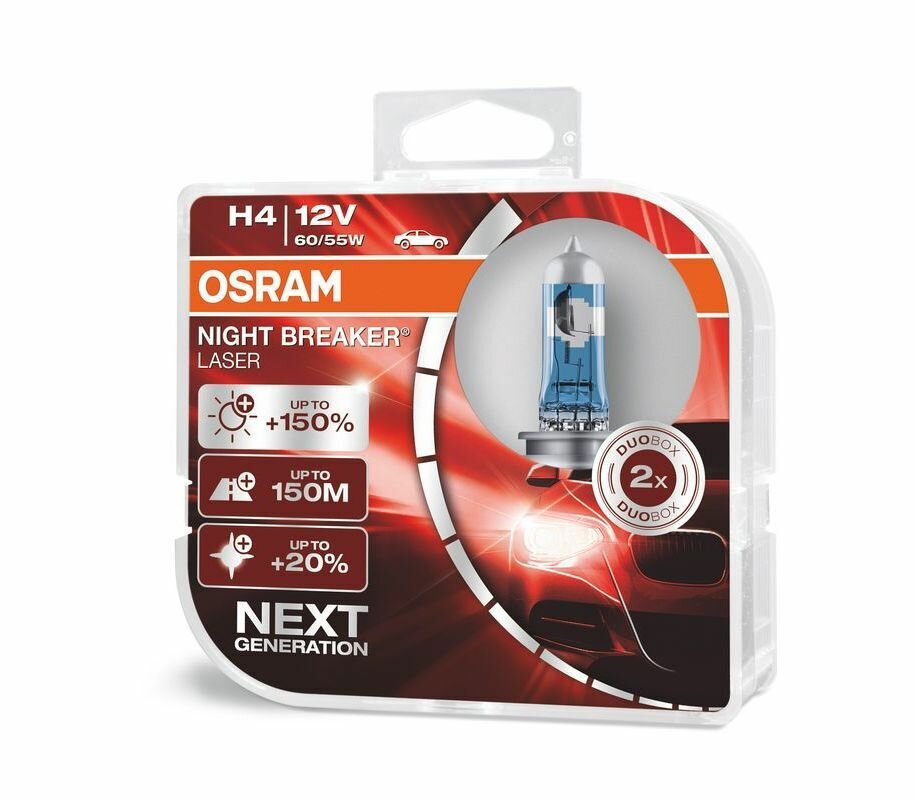 Автолампа OSRAM H4 60/55 P43t+150% NIGHT BREAKER LASER 64193NL-HCB