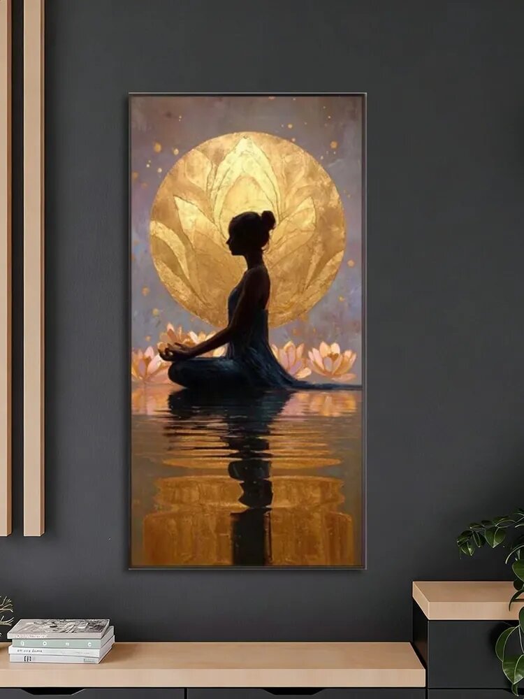 Картина "Тканевая картина для домашнего декора с йогой и лотосом, 45 * 90cm" 45x90 см