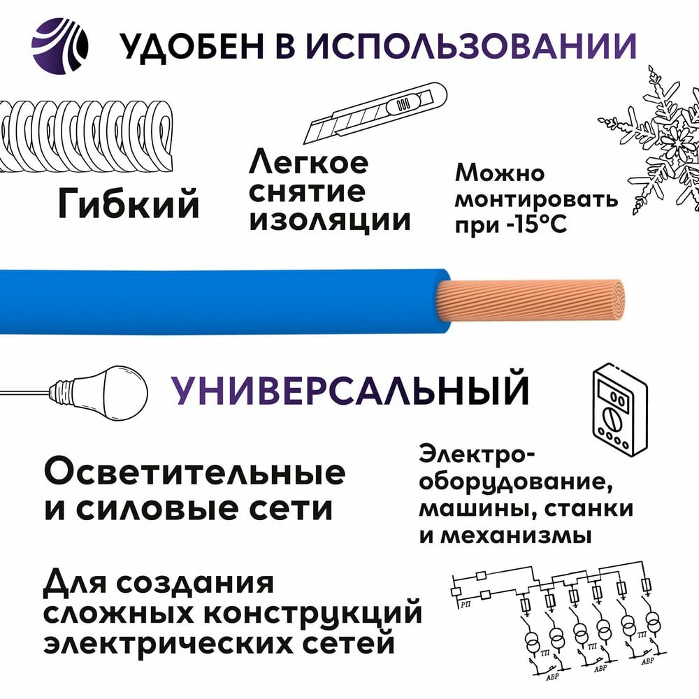 Провод ореол ПуГВ нг А LS 1х2,5 голубой 50м 00-00003429 — фото 1