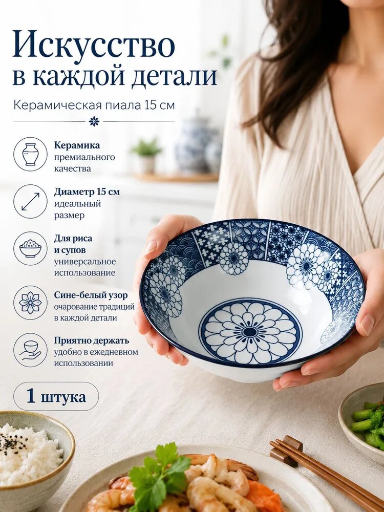 Супница, бульонница, диаметр 15 см, 1 шт