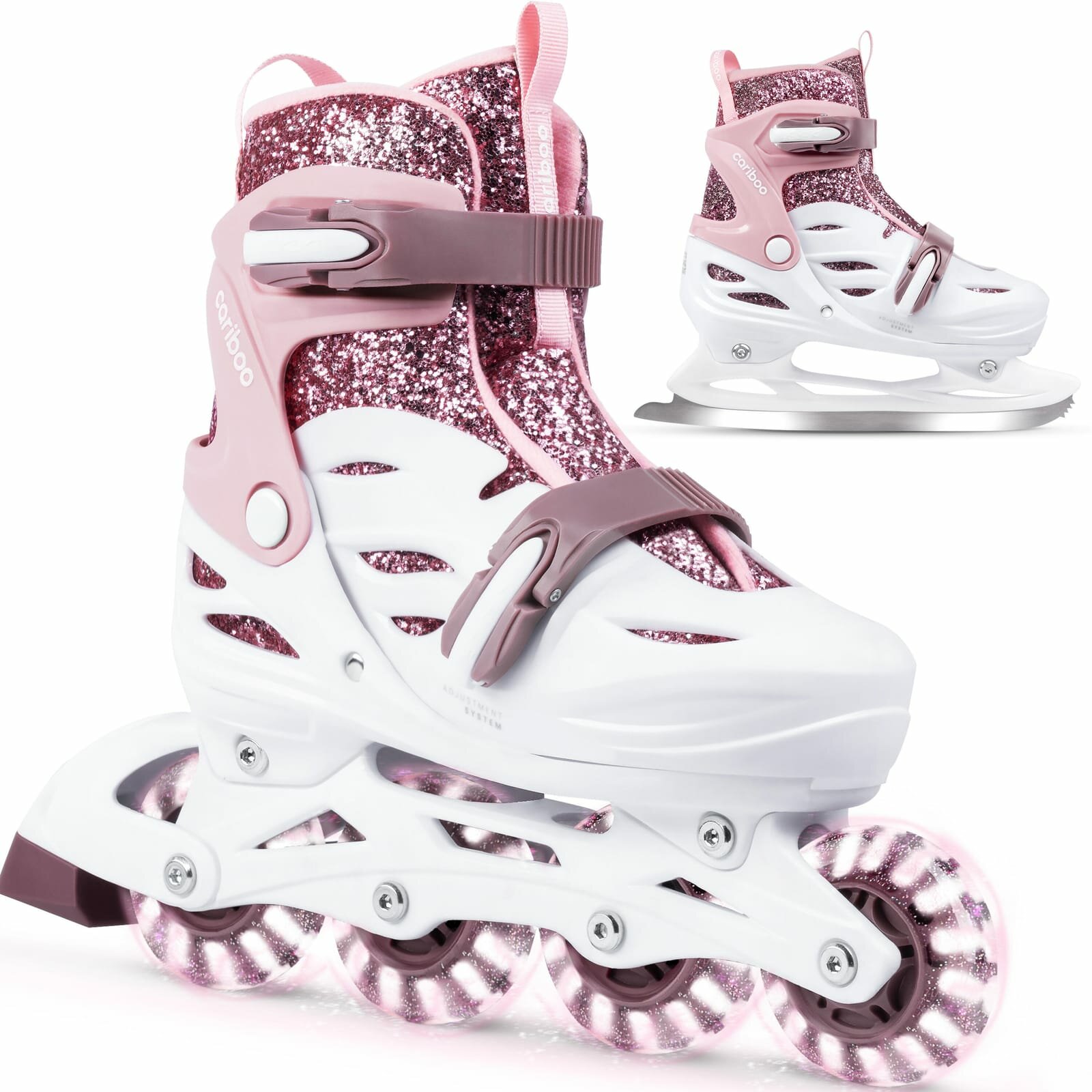 DECATHLON Ролики-коньки Decathlon Cariboo Ballerina 2w1, розовый/белый/фиолетовый, размер 31-34