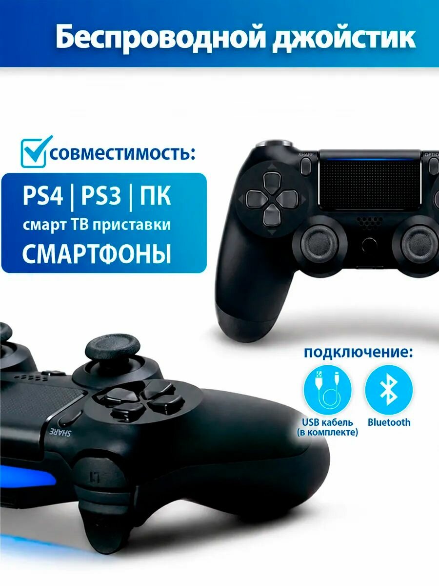 Джойстик / Беспроводной геймпад манипулятор для игровой приставки, ПК и для смарт ТВ приставки / с обратной отдачей и гироскопом (черный)