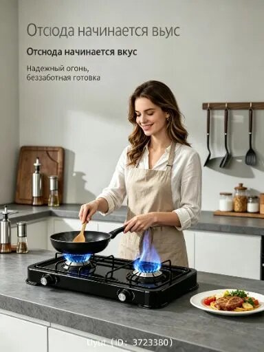 Компактная настольная газовая плита черного и серого цвета для кухни и дачи