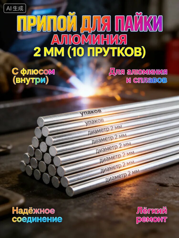 Припой для пайки алюминия с флюсом диаметр 2 мм 10 прутков