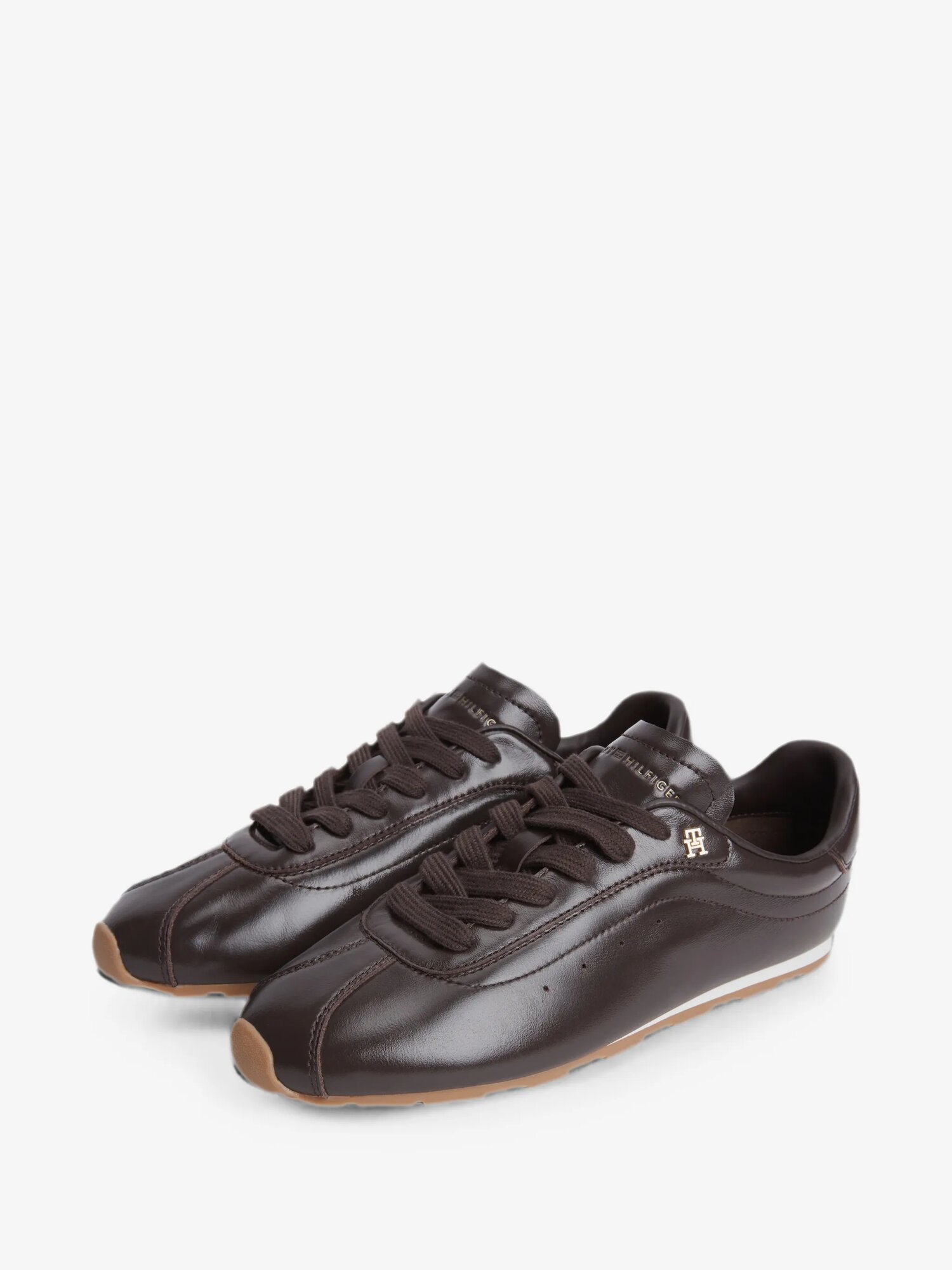 Кроссовки TOMMY HILFIGER Monogram leather sneakers, размер 41 EU, коричневый/серый/оранжевый — фото 1