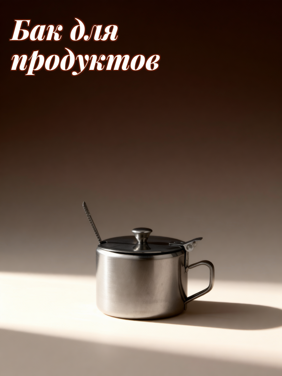 Сахарница Из Нержавеющей Стали С Крышкой И Ложкой Ёмкость Для Приправ 10.00X8.00X6.80Cm