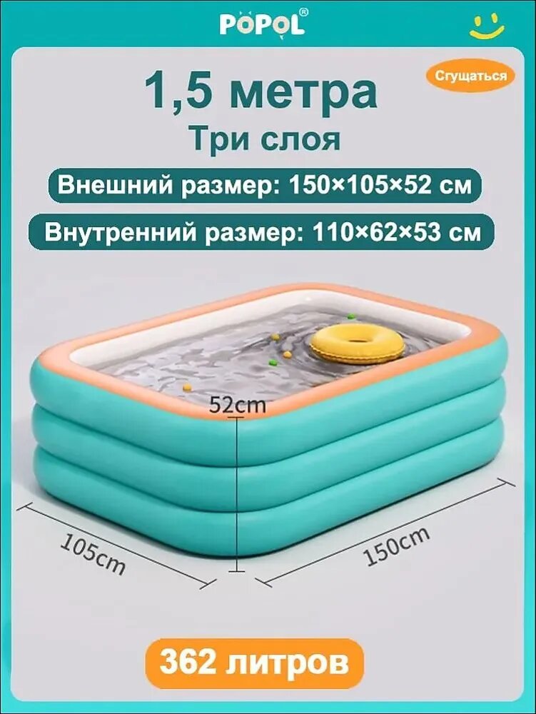 Бассейн надувной детский для малышей,150х105х55 см