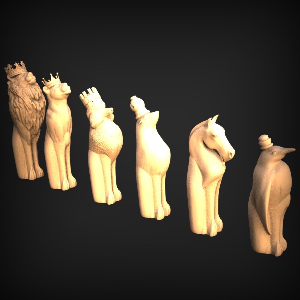 STL модель 3D для ЧПУ оборудования – шахматные фигуры В виде животных 0307