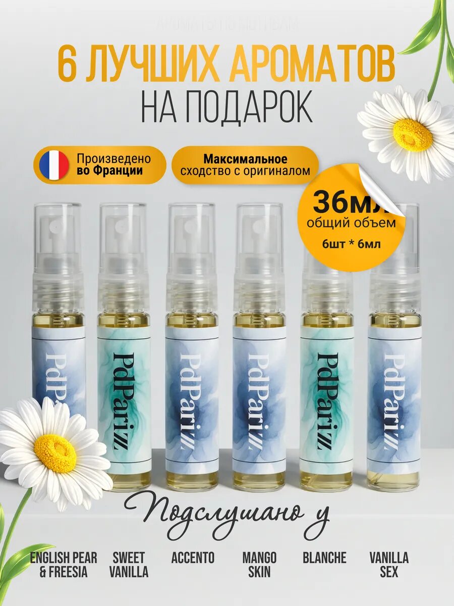 Духи набор пробников стойкие шлейфовые 6шт по 6мл
