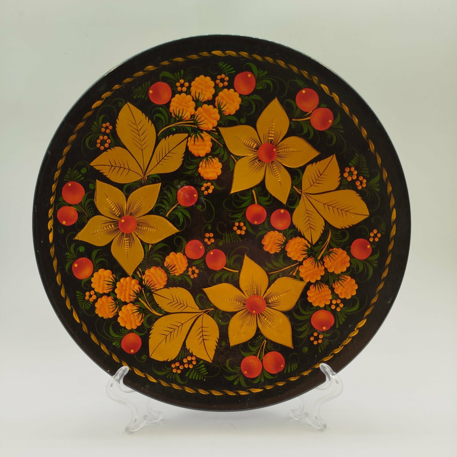 Тарелка настенная "Хохлома", папье-маше, роспись, СССР, 1970-1980 гг.