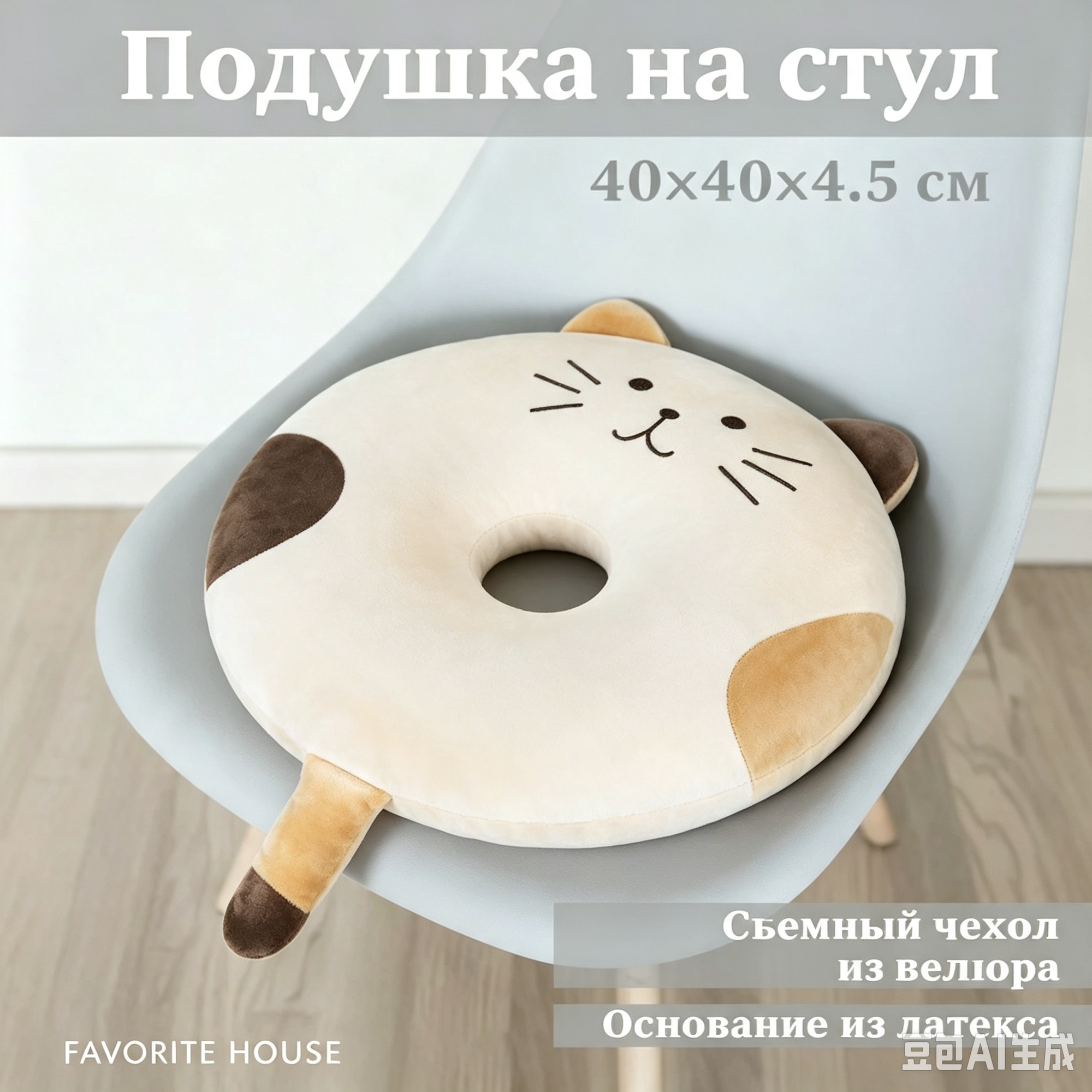Подушка на стул 40х40 Шкодливый кот рыжий / сидушка на кресло компьютерное / сидушка в офис подушка автомобильная