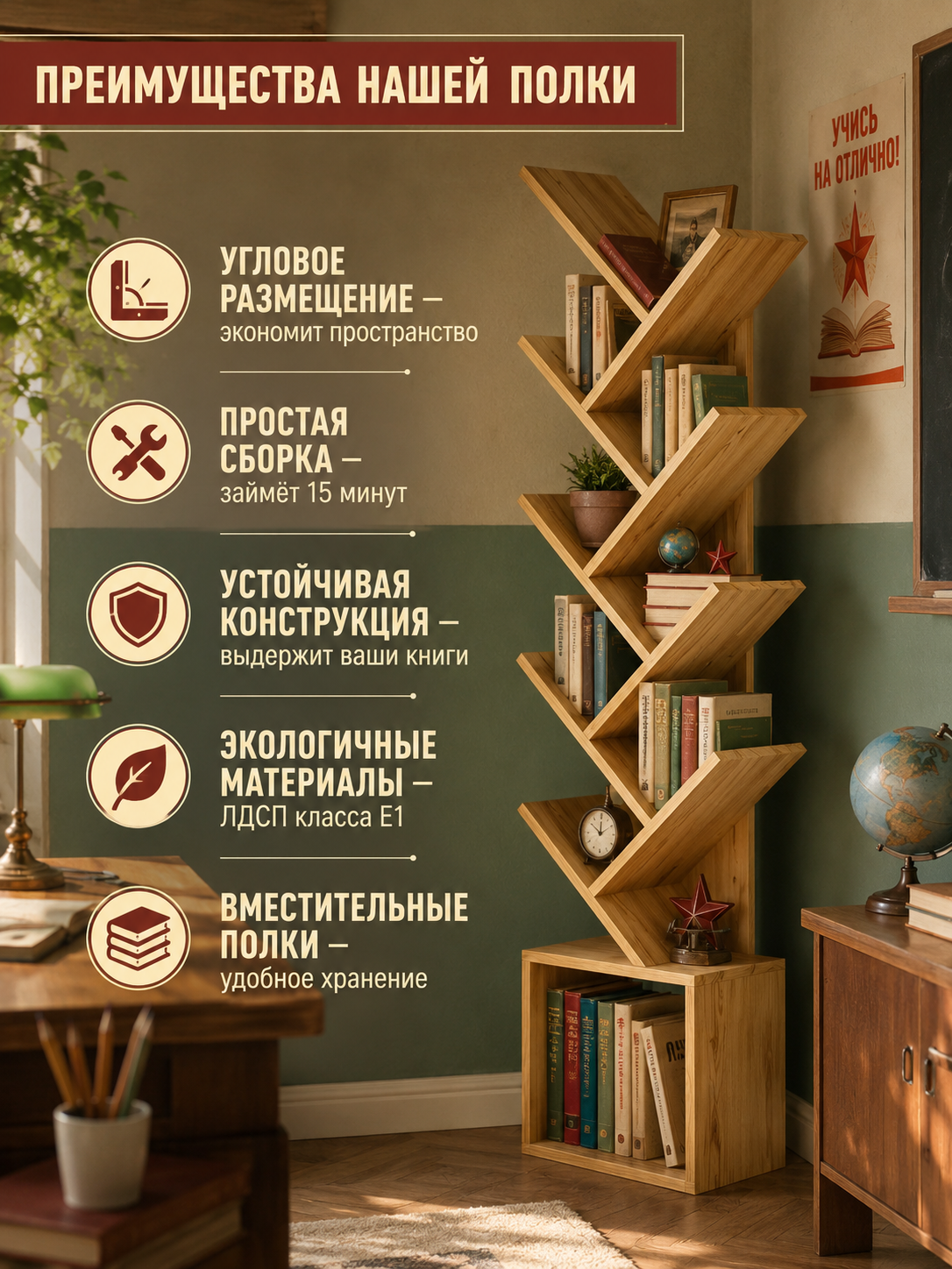 Книжная полка елочка напольная 145 см из ЛДСП — фото 1