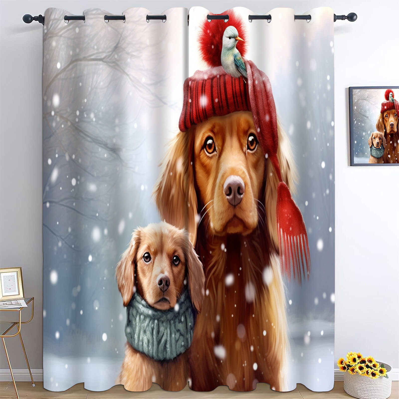 Зимняя Собака Комплект штор блэкаут на люверсах 2 шт, Cute Puppy Christmas 145x240cm в спальню