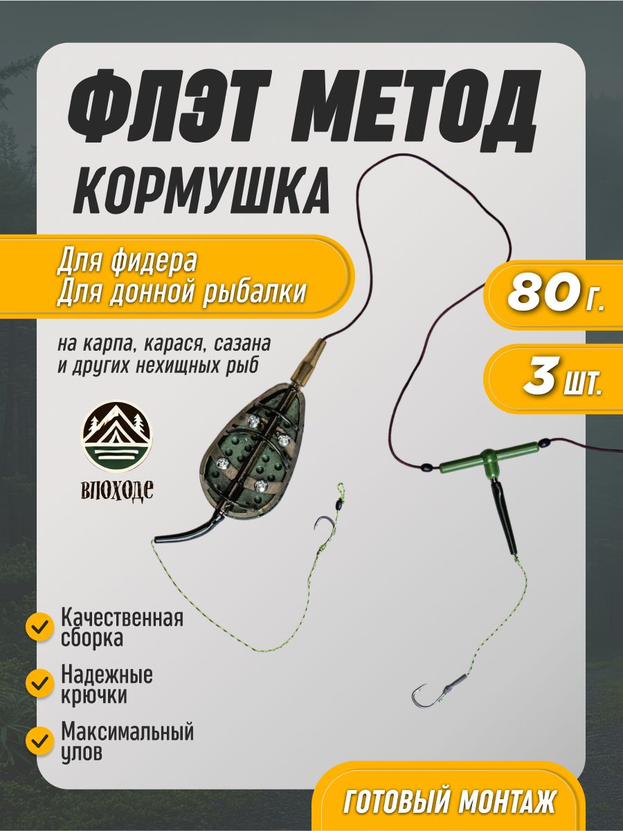 Кормушка для рыбалки Флэт метод карповый фидерный 80г 3шт