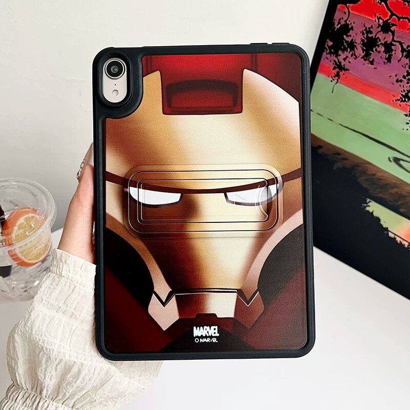 Чехол-стойка для iPad 10.9 дюймов с рисунком маски Железного человека и закаленным стеклом для защиты экрана