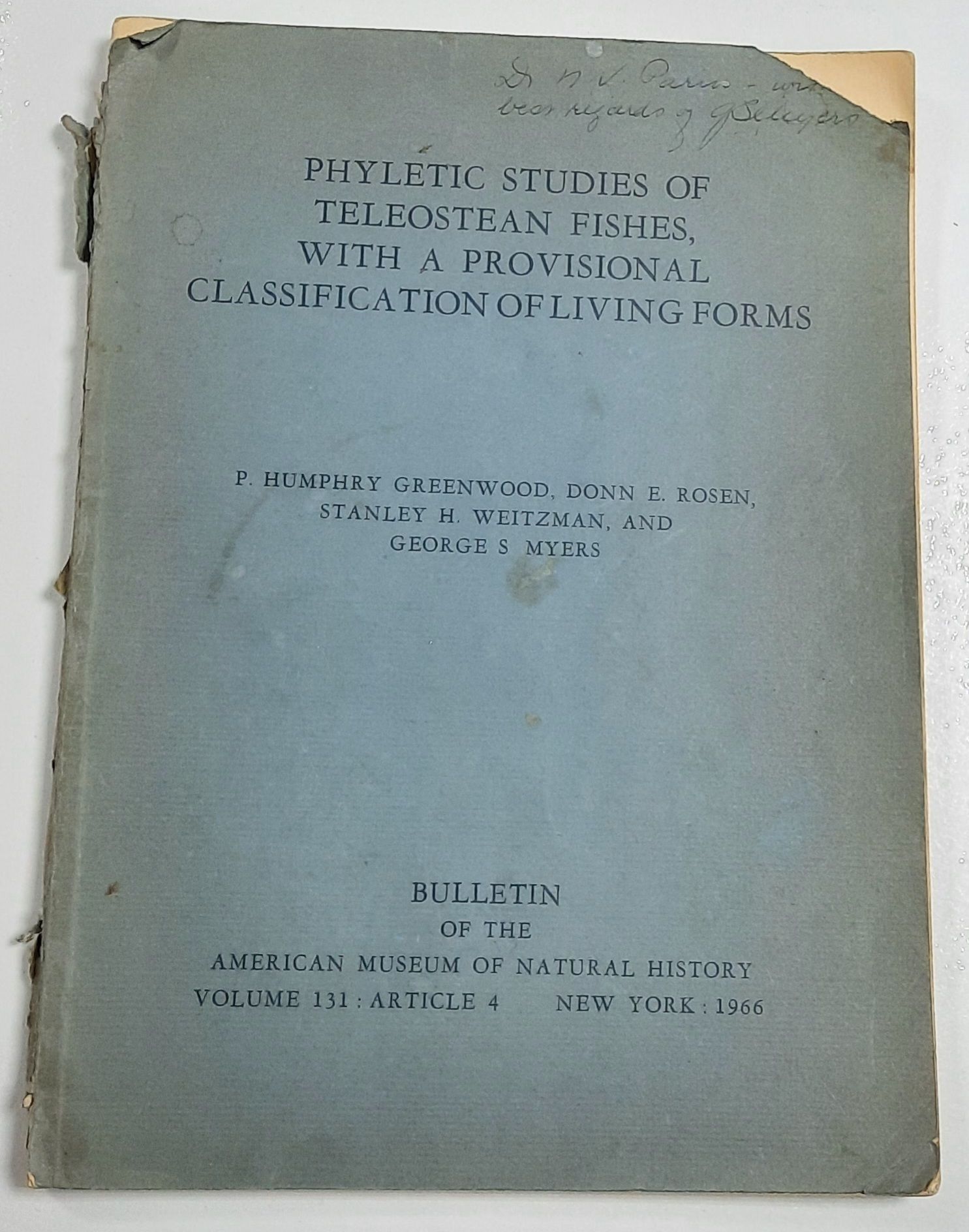 Phyletic Studies of Teleostean Fishes with a Provisional Classification of Living Forms.