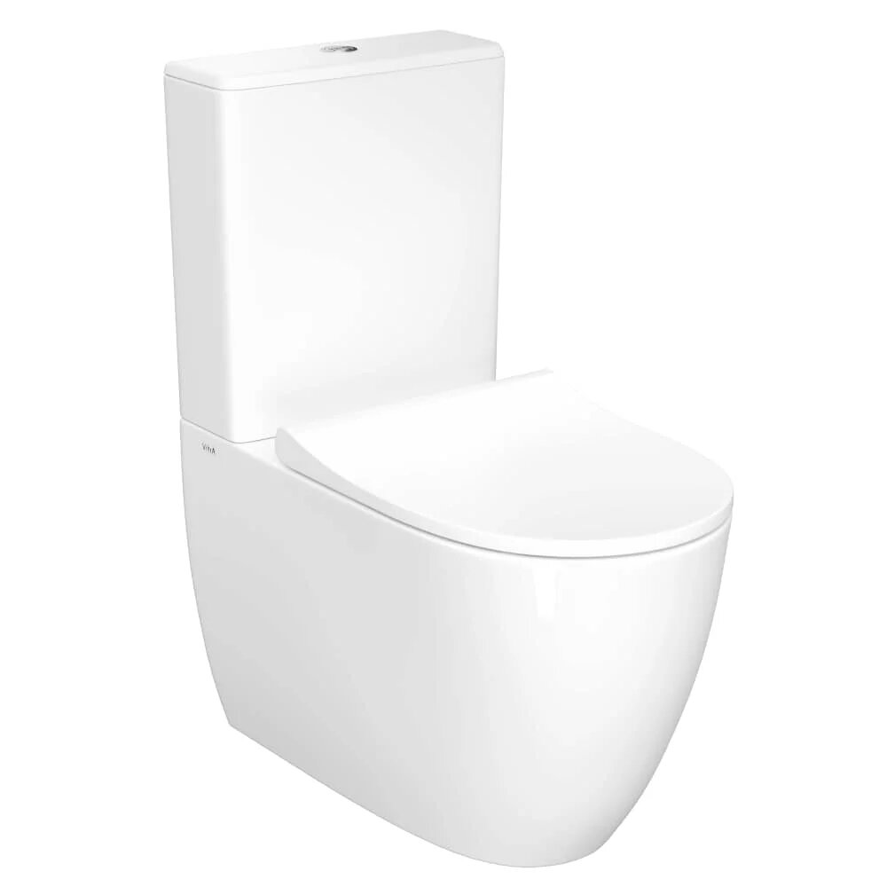 Унитаз-компакт напольный VitrA Sento Rim-Ex 9830B003-7203 с микролифтом, безободковый, фарфоровый, белый, глянцевый, овальный, с нижним подводом, сиденье для унитаза в комплекте