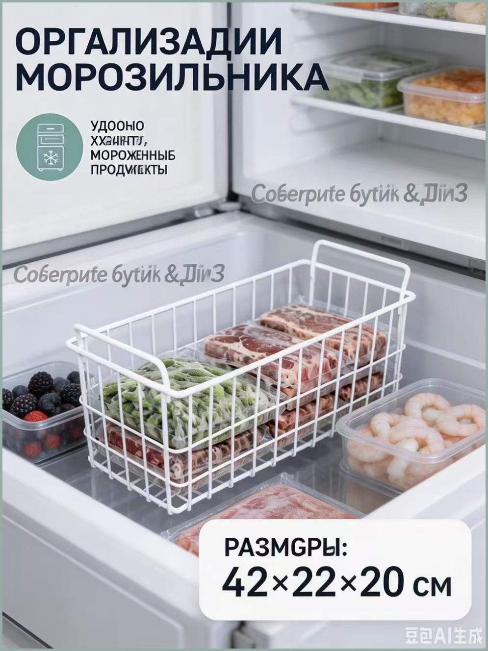 Корзина для морозильника металлическая 42х22х20 см, подвесная сетка для хранения