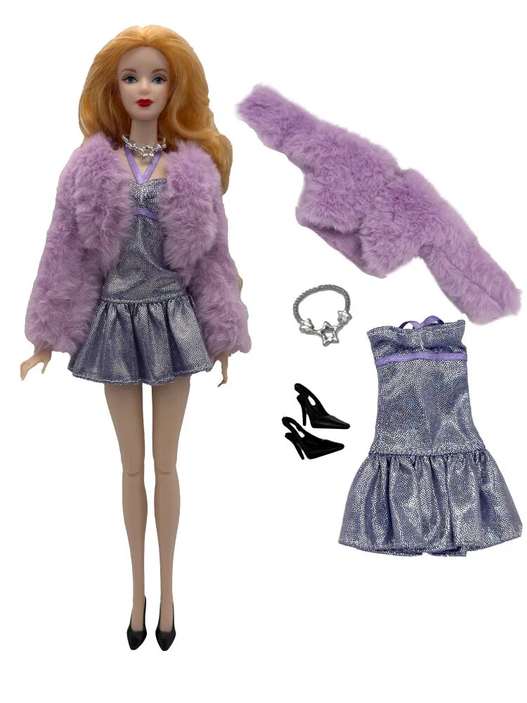 Одежда для кукол barbie 29 30 см,1 свитер, 1 юбка, 1 ожерелье, 1 пара туфель на каблуках