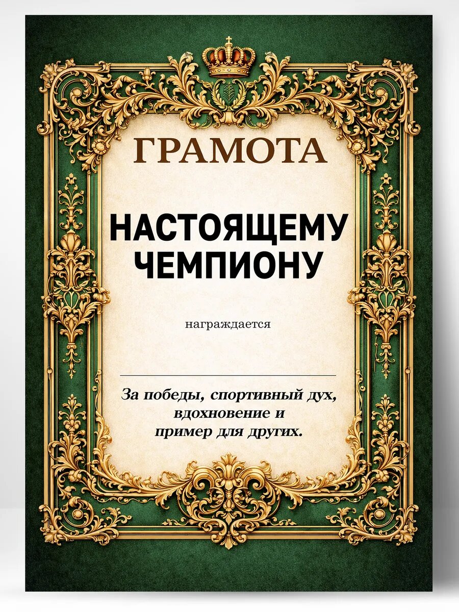 Грамота диплом в подарок - Настоящему чемпиону