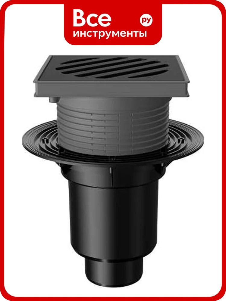 Регулируемый трап Fachmann t 616.0 pnsp 241x241 вертикальный выпуск, dn 110/160, с корзинкой и незамерзающим сифоном, без прижимного фланца, решетка чугунная, пластиковый подрамник 04.093