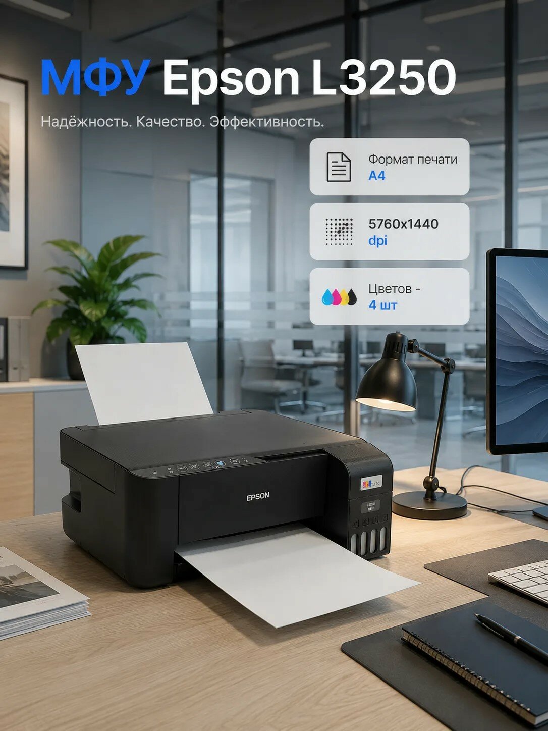 Струйное МФУ Epson L3250 формат печати A4, WiFi, USB, черный