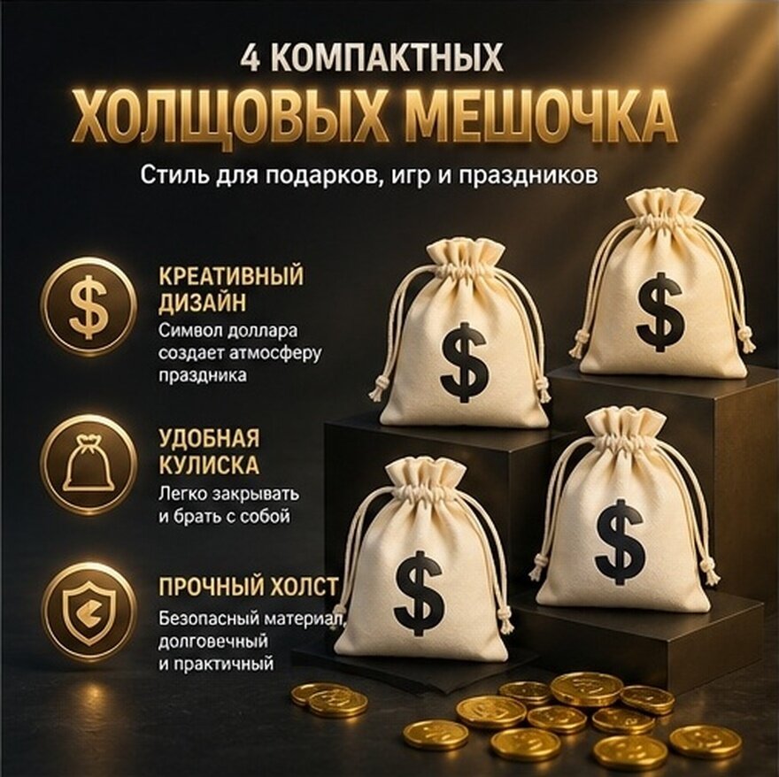 4 Шт Мешочки Для Подарков Из Холста 16X12X0.2Cm Бежевый С Креативным Дизайном В Forme Долларов Для Праздничных Угощений