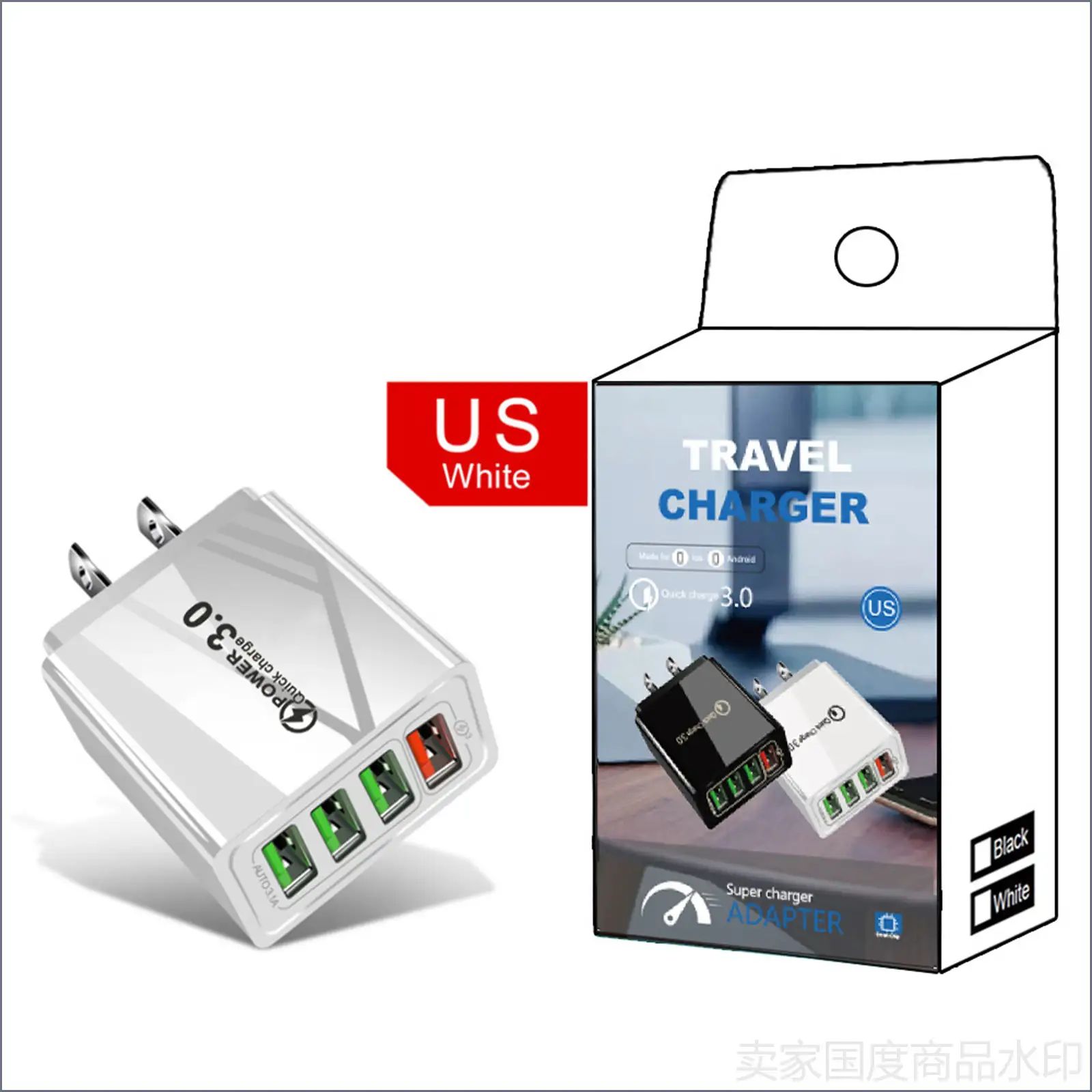 Быстрое зарядное устройство QC3.0 с четырьмя USB-портами для путешествий