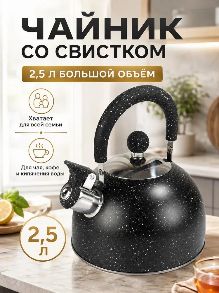 Чайник 2.5 л нержавеющая сталь черно-серый