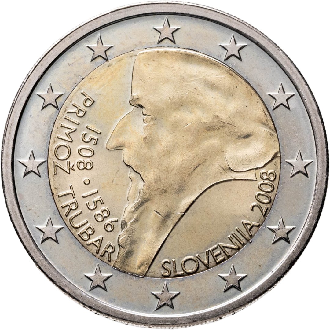 Словения 2 euro евро 2008 "500-летие со дня рождения Приможа Трубара", Биметалл, в сохранности UNC