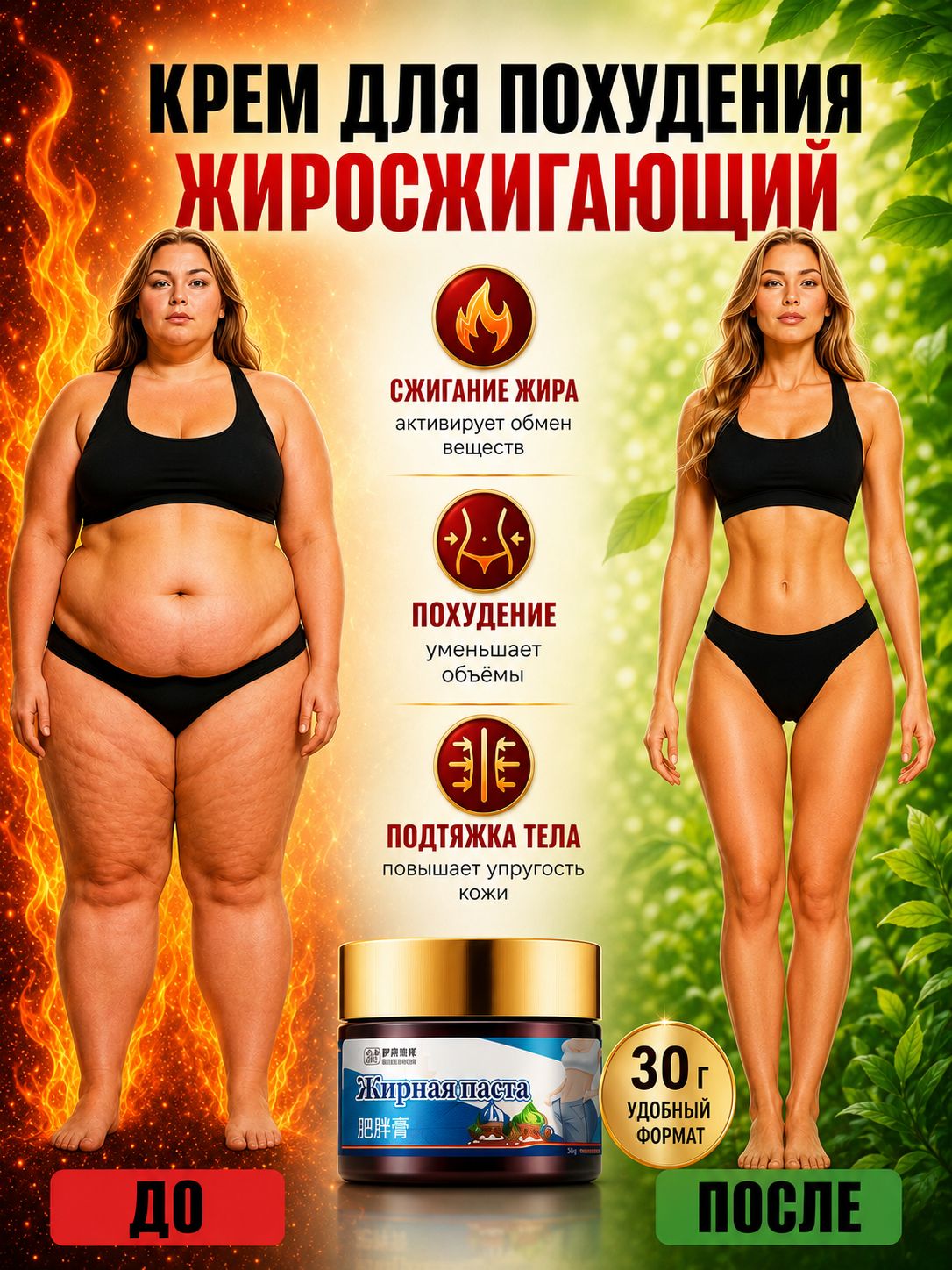 Липолитик жиросжигающий крем антицеллюлитный для похудения тела, против подкожного жира, моделирование фигуры, подтяжки кожи и ухода за фигурой, 30 мл