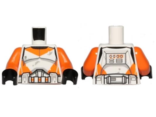 Деталь Lego 973pb1592c01 Torso SW Armor Clone Trooper with Orange Markings and Dirt Stains Pattern / Orange Arms / Black Hands