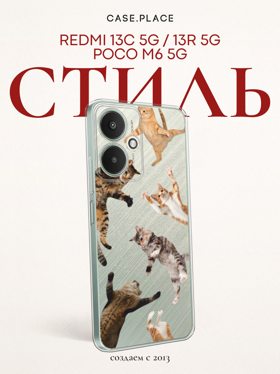 Чехол на Xiaomi Redmi 13C 5G/Redmi 13R 5G/Poco M6 5G / Сяоми Редми 13C 5G/Редми 13R 5G/Поко М6 5G с принтом Смешные коты, прозрачный