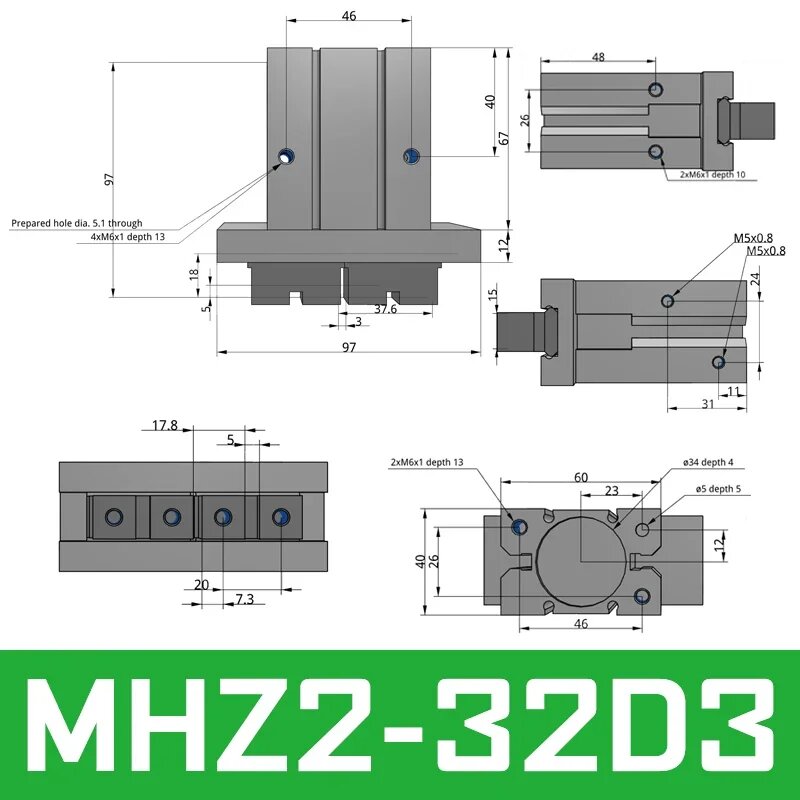 Пневматический параллельный захват ERICC MHZ2